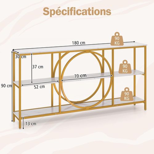 Table Console 180 Cm, Grand Console Entree, 3 Étagères, Cadre ...