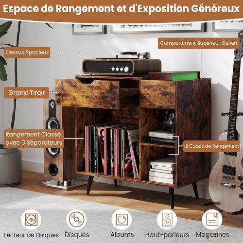 Meuble Tourne-disque Vinyle Avec Prise, Armoire Commode Vinyle Avec ...