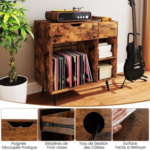 Meuble Tourne-disque Vinyle Avec Prise, Armoire Commode Vinyle Avec ...