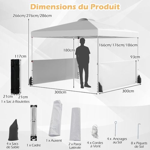 Tonnelle De Pliable 3x3m Avec 2 Demi-murs Latéraux, 8 Piquets 4 ...