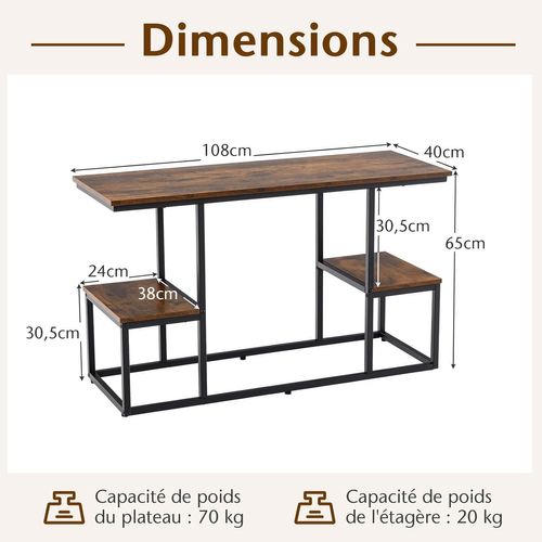 Table Console 3 Étagères, Pour Salon, Chambre,108 X 40 X 65 Cm - Table ...