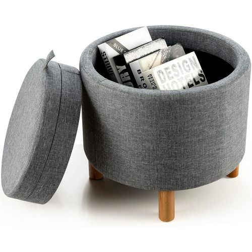 Pouf Rangement Rond, Pouf Coffre Avec Plateau, Repose-pied Salon, Tissu ...