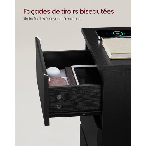 Table De Chevet Avec Multiprise, Avec 3 Tiroirs, 2 Prises Ca, 2 Ports ...