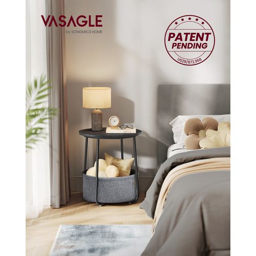 Petite Table Basse Ronde, Avec Panier En Tissu, Rangement - Bout de ...