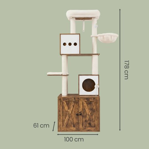 Arbre à Chat Moderne De 178 Cm Avec Enceinte Pour Litière, Marron ...