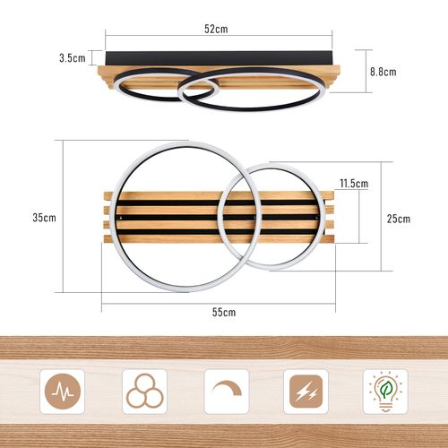 Plafonnier LED En Bois Dimmable 55 Cm 36w Design Géométrique plafonnier ...