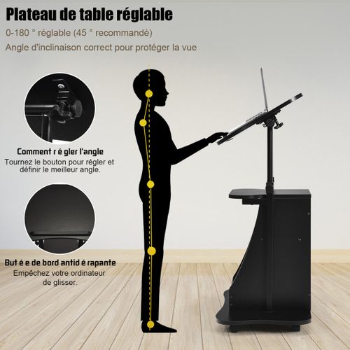 Table Pour Ordinateur à Roulettes, Table De Projection Inclinable ...