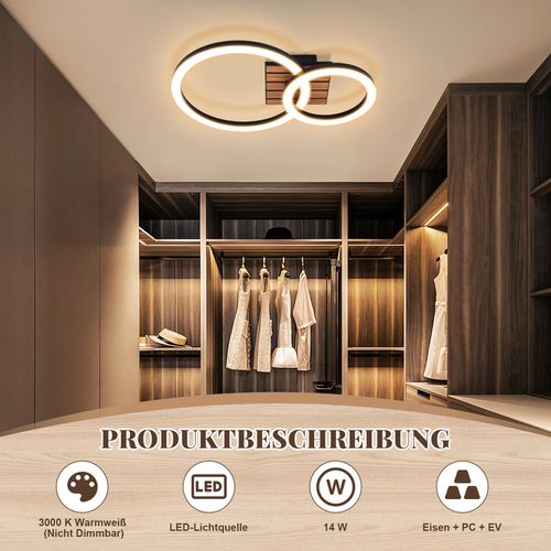 Plafonnier LED 3000k 14w Lampe De Cuisine 44cm Design Moderne à 2 ...