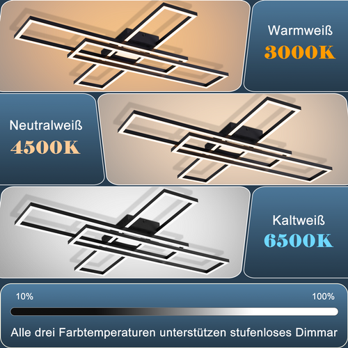 Plafonnier LED Métal Noir 56w 80cm Plafonnier Salon Moderne Dimmable ...