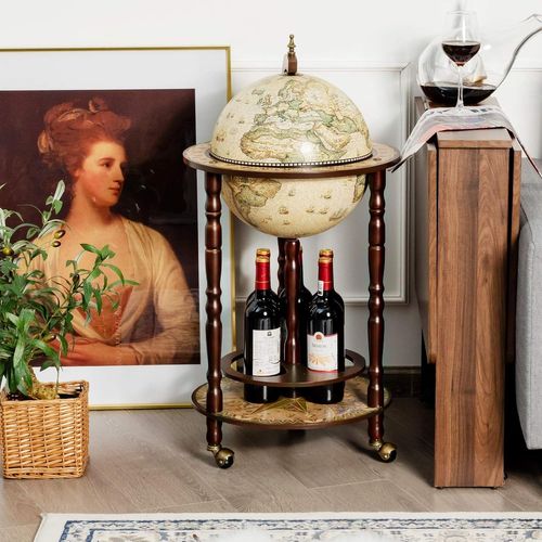 Bar Globe Terrestre Mappemonde En Bois D'eucalyptus Pour Vin, 44,3x44 ...