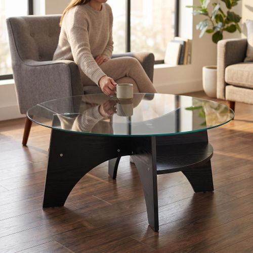 Table Basse Ronde D.80 Cm Avec Plateau En Verre Et Piètement Design ...