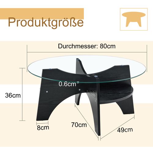 Table Basse Ronde D.80 Cm Avec Plateau En Verre Et Piètement Design ...