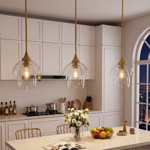 Suspension Dorée Lustre Avec Abat-jour Double En Verre Transparent ...