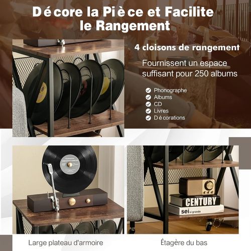 Desserte à Roulettes Avec Support De Tourne-disque Pour 250 Albums ...