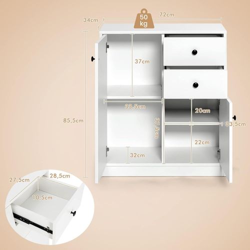 Commode Buffet Avec 2 Placards à Porte Et 2 Tiroirs, Dispositif Anti ...