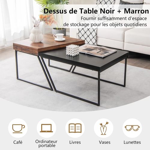Lot De 2 Tables Basses Gigognes Avec Cadre Métal, 120 X 60 X 46 Cm ...
