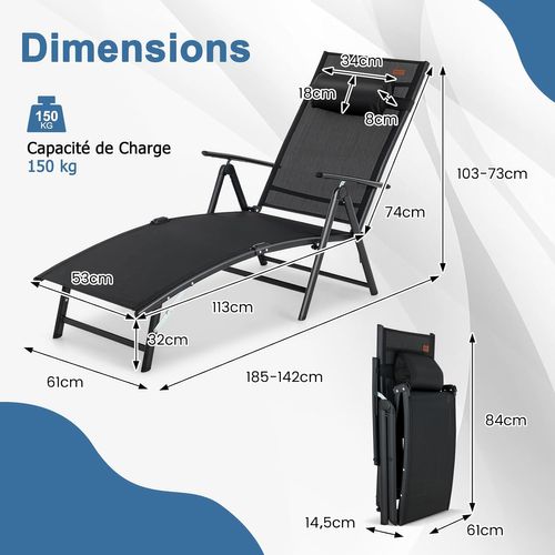 Chaise Longue Pliante, Transat Inclinable Portable Avec Dossier ...