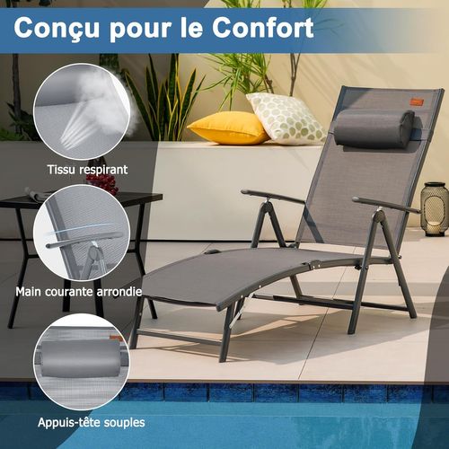 Chaise Longue Pliante, Transat Inclinable Portable Avec Dossier ...