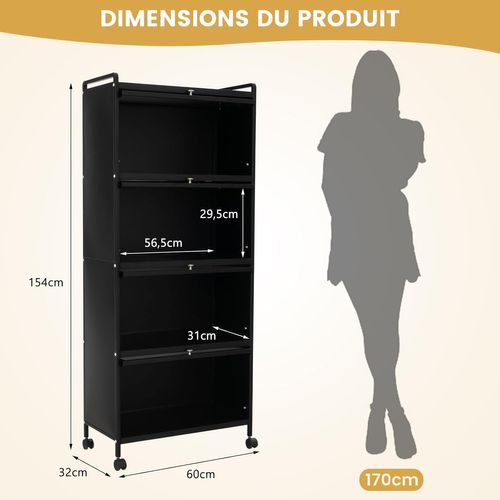 Étagère Cuisine 5 Niveaux, Armoire De Cuisine 4 Portes PC Escamotables ...