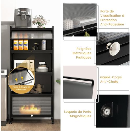 Étagère Cuisine 5 Niveaux, Armoire De Cuisine 4 Portes PC Escamotables ...