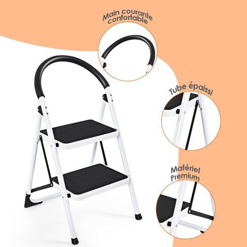 Escabeau 2 Marches Pliant, Echelle Marchepied Antidérapant, 150kg ...