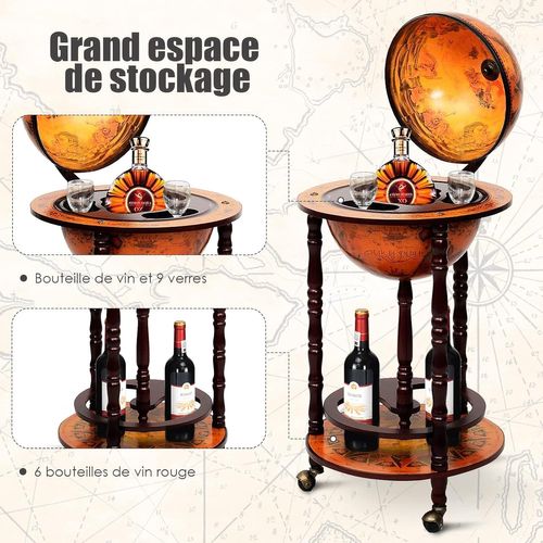 Bar Globe Terrestre Vintage Mappemonde En Bois D'eucalyptus Porte ...