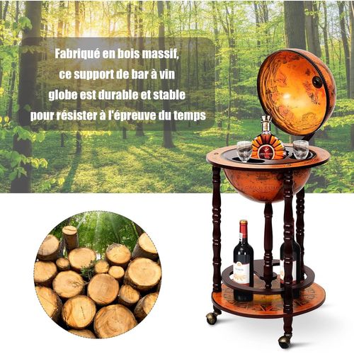 Bar Globe Terrestre Vintage Mappemonde En Bois D'eucalyptus Porte ...