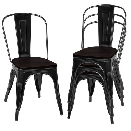 4 Chaises Salle à Manger Empilables Style Industriel En Acier 51x44x85 5cm Noir 20_0000071 ...