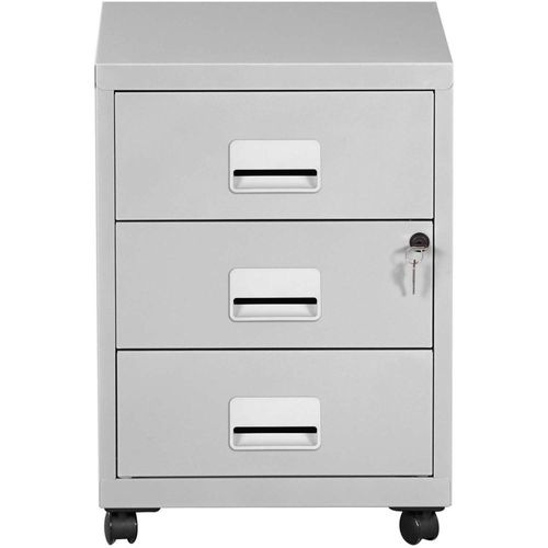 Caisson De Rangement 3 Tiroirs En Acier Sur Roulettes Gris Perle ...