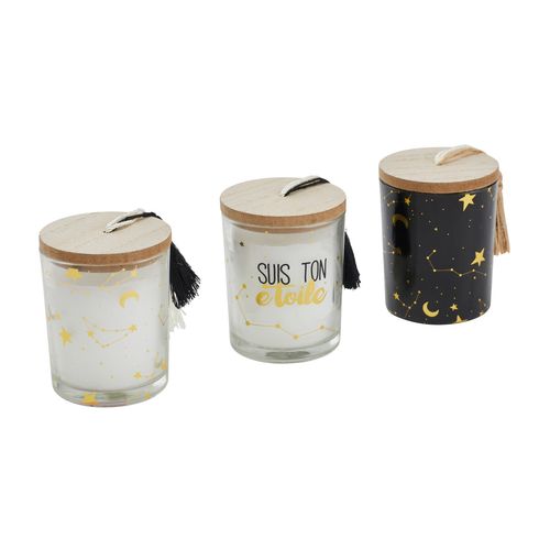 Coffret set de 3 bougies H9 cm MYSTICA Blanc / Noir / Doré - Bougie BUT
