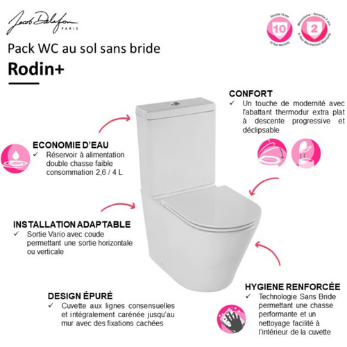 Wc Au Sol Sans Bride Jacob Delafon Rodin+ Sortie Vario Avec Abattant ...