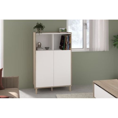 Bahut Haut - Morphos - Décor Blanc / Chene - 2 Portes - - Buffet BUT