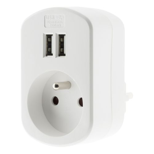 Prise 16a 2p+t + 2 Ports USB 3,4a - Blanc - Zenitech - Rallonge ...