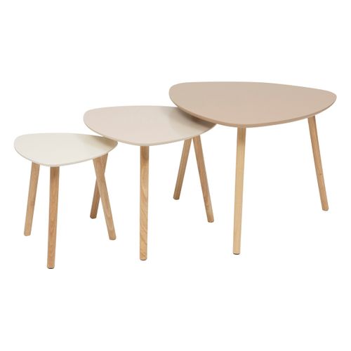 Lot 3 Tables Gigognes En Bois Nuance De Beige à Blanc Et Pieds En Bois ...