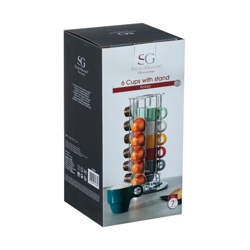 Set 6 Tasses à Café Avec Rack Rotatif Chromé Et Porte Capsules - Bol ...