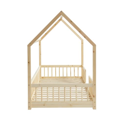 Lit Cabane Avec Barrières Tiny Pin Massif 90x190 Sommier Inclus Lit