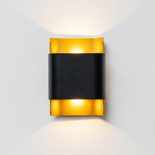 Petite Applique Carrée Double Éclairage LED Extérieur Noire Et Dorée ...