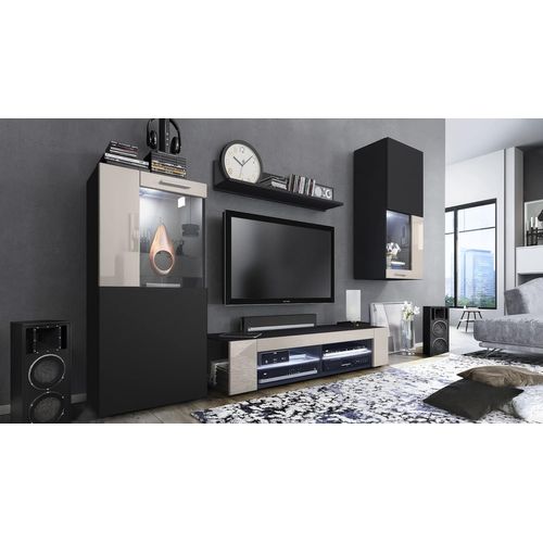 Meubles De Salon En Noir Mat Et Sable Avec LED Blanc - Meuble TV BUT