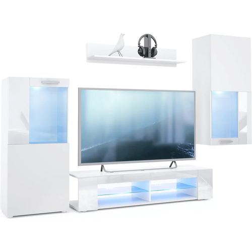 Ensemble De Meubles De Salon En Blanc Avec LEDs Bleus - Meuble TV BUT