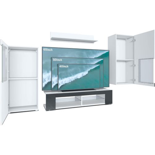 Ensemble De Meubles De Salon En Blanc Et Gris LEDs Bleus - Meuble TV BUT