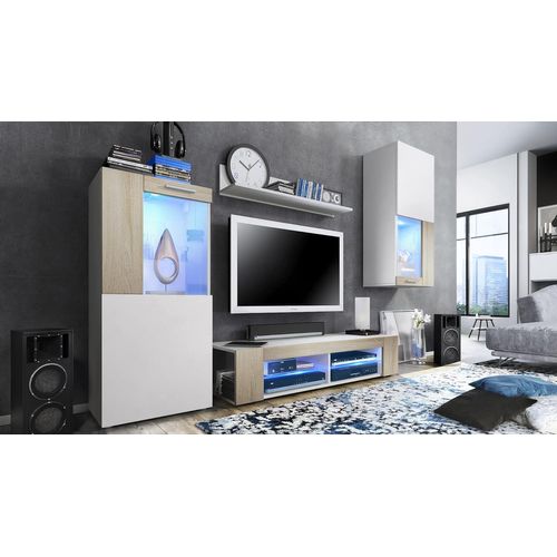 Meubles De Salon En Blanc Et Aspect Chêne LEDs Bleus - Meuble TV BUT