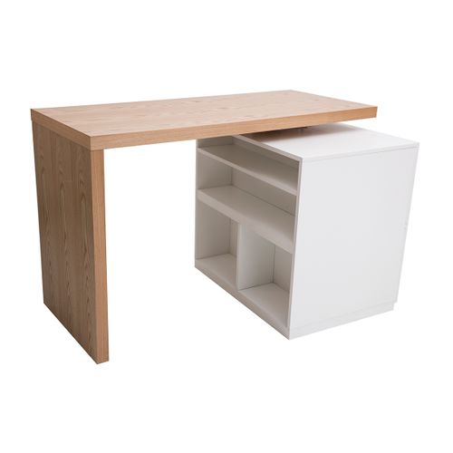 Îlot - Table De Bar Modulable Avec Rangement Blanc Mat Et Bois Clair ...