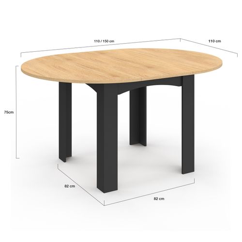 Table à Manger Extensible Ronde Dona 4-8 Personnes Noire Plateau Façon ...