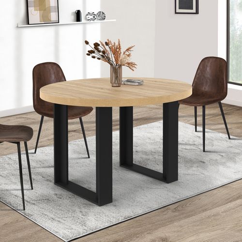 Table à Manger Extensible Ronde Phoenix 4-6 Personnes Bois Et Noir 110 ...