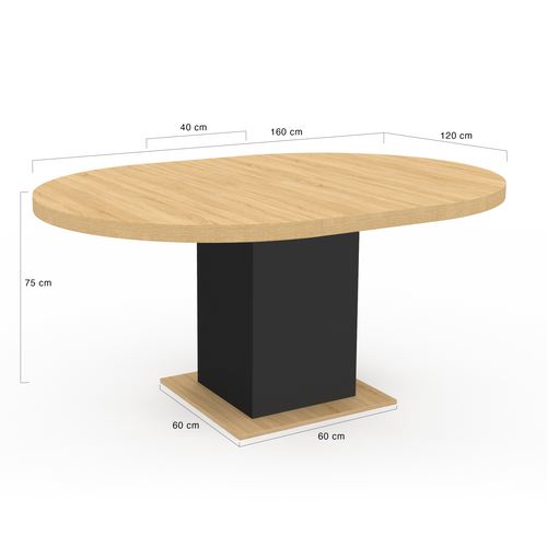 Table à Manger Extensible Ronde Eden 4-8 Personnes Bois Et Noir 120-160 ...