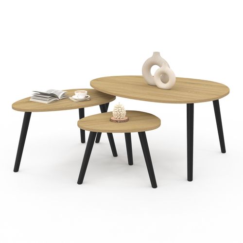Lot De 3 Tables Basses Gigognes Gaia Bois Et Pieds Noirs Scandinave ...