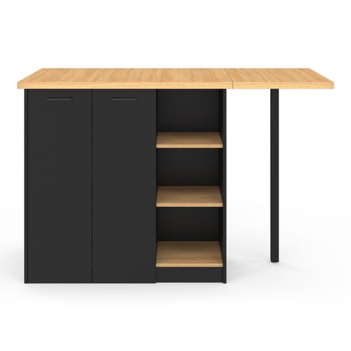 Ilot Central Cesar 140 Cm 5 Personnes Bois Noir Avec Plan De Travail ...