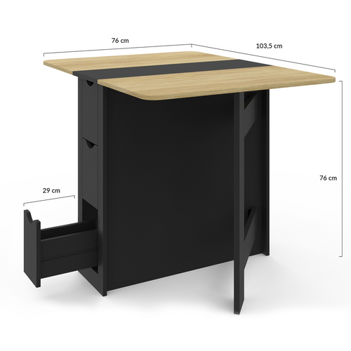 Table Console Pliable Edi 2-4 Personnes Avec 3 Tiroirs Noirs Plateau ...