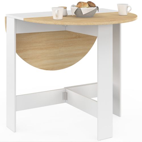 Table Console Pliable Ronde Edi 2-4 Personnes Bois Blanc Plateau Façon ...