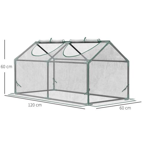 Mini Serre De Jardin 120 X 60 X 60 Cm 2 Fenêtres Acier Thermolaqué Pvc ...